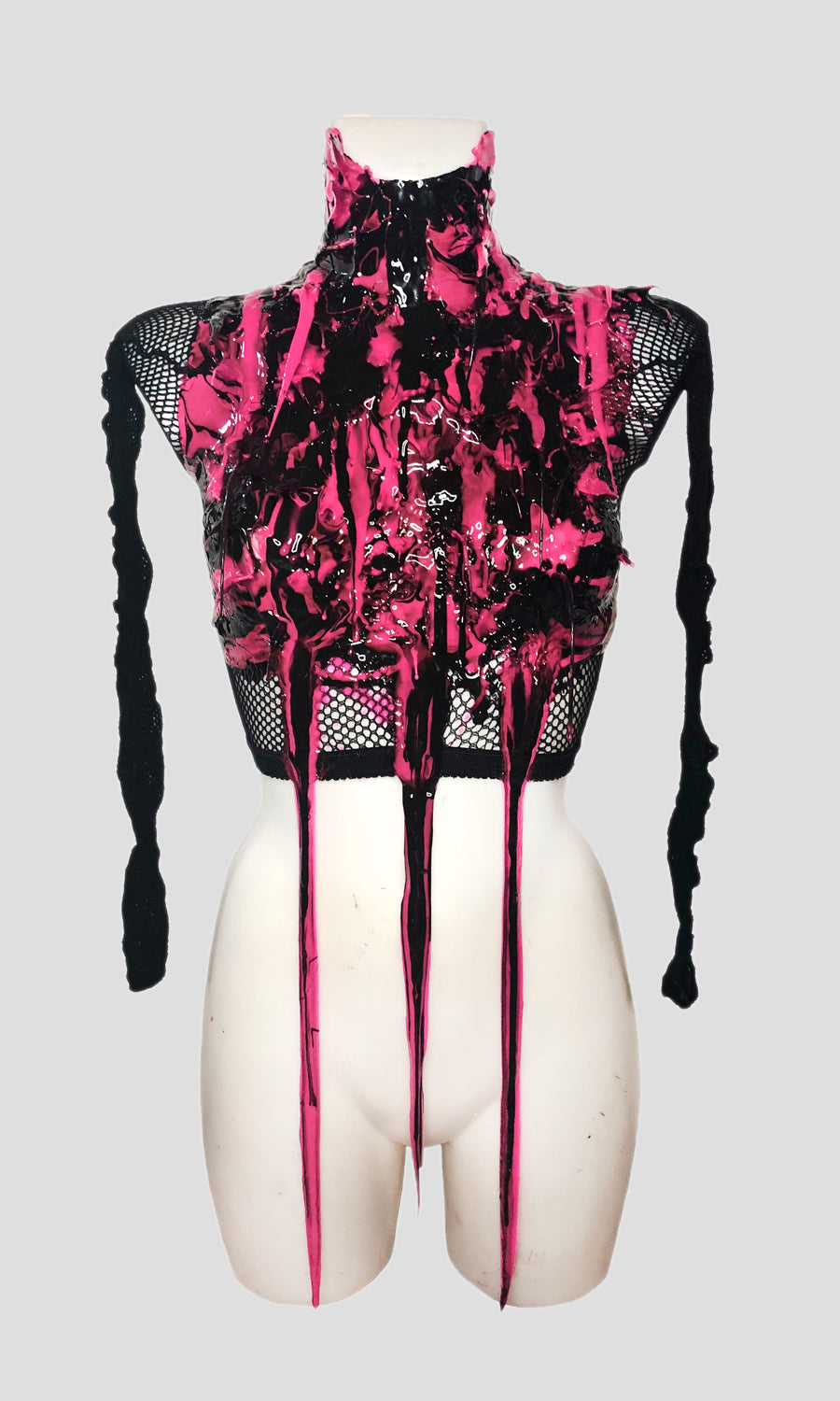 Fluo Pink + Black Drip Bodice Fishnet Top – Patricia Field ARTFASHION